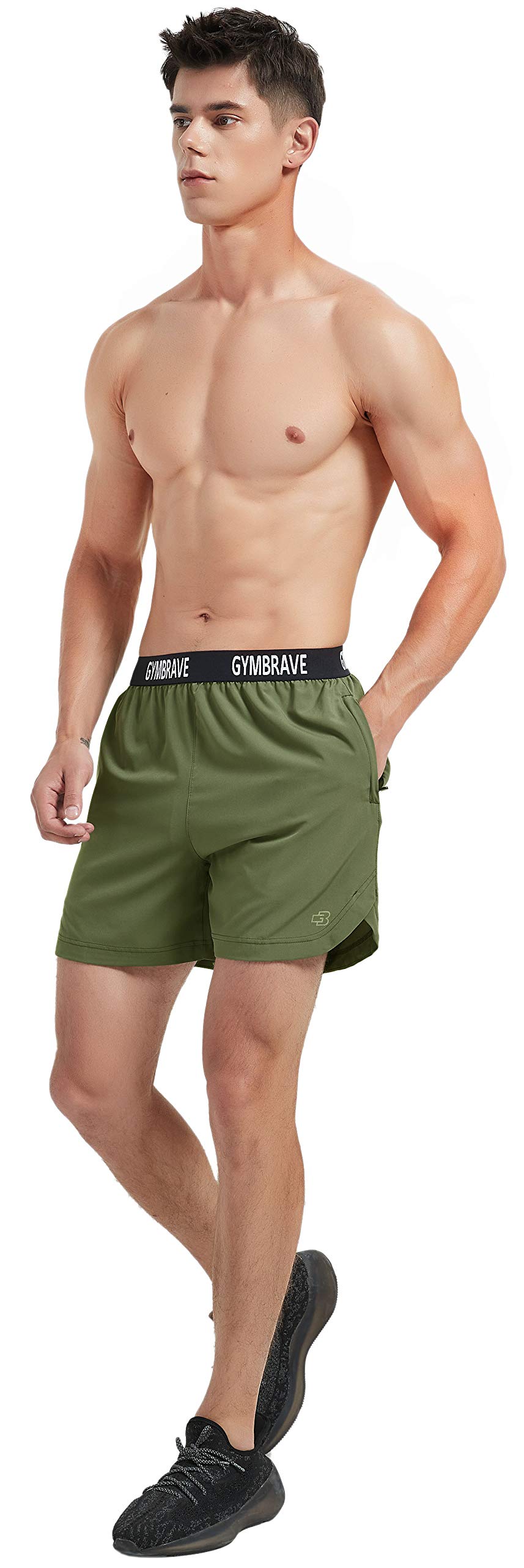 GymBrave Men's 5 Inches Athletic Running Shorts Lightweight Quick Dry Workout Training Short with Zip Pockets