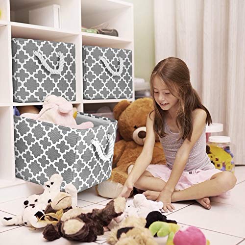 WISELIFE Storage Basket [3-Pack] Large Collapsible Storage Bins Boxes Cubes for Clothes Toys Books, Perfect Storage Organizer w/Handles (Grey,15" x 11" x 9.5")