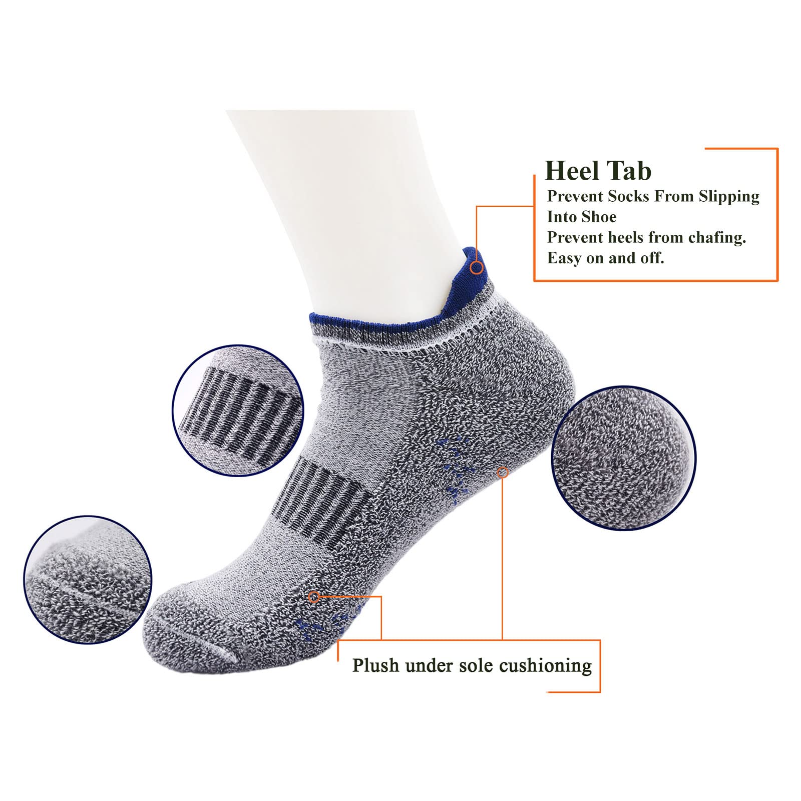 Hellomamma Mens Hiking Socks Athletic Running Ankle Sock Thick Cushion Boot Cotton Socks for Cycling Trekking 5 Pairs