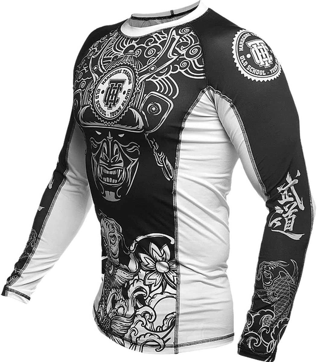 Hardcore Training Men's Rash Guard Compression Long Sleeve Jiu Jitsu, MMA No-Gi, Tight BJJ Grappling Base Layer Combat