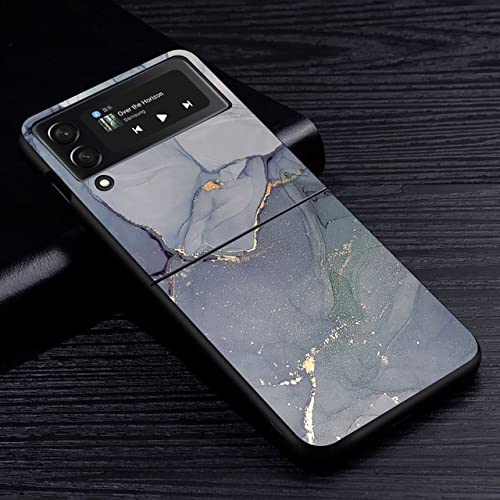 Granite Marble Phone Case for Samsung Galaxy Z Flip 3 Z Flip 3 5G Flip3 Flip4 Black Hard PC Cover,Z5,for Z Flip 3 5G