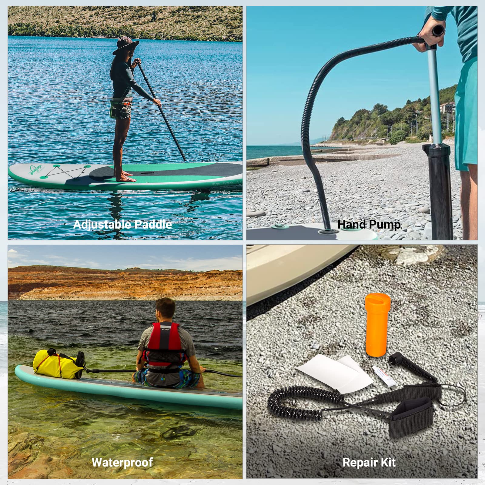 Jiubenju Inflatable Stand Up Paddle Board 10'6"x30"x6" SUP Accessories & Backpack Wide Stance Surf Control Non-Slip Leash Paddle Waterproof Backpack Kayak Seat Hand Pump for Youth & Adult
