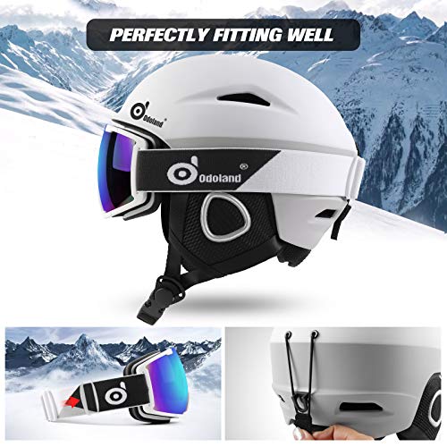 Odoland Ski Helmet with Ski Goggles, Multi-Options Snowboard Helmet and Goggles Set for Men Women and Youth, White, M