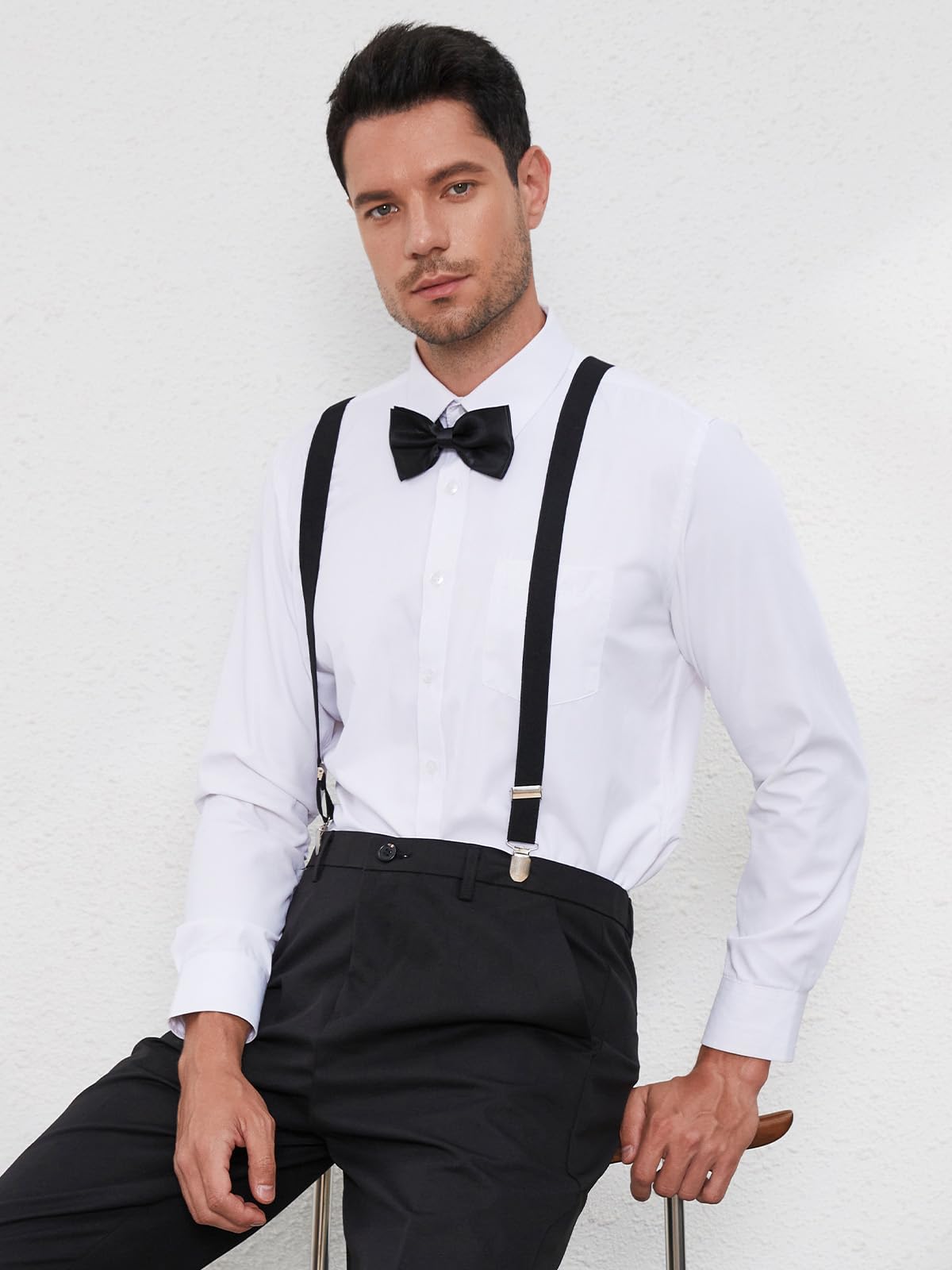 habibee Solid Color Mens Suspender Y Shape with Strong Clips Adjustable Braces