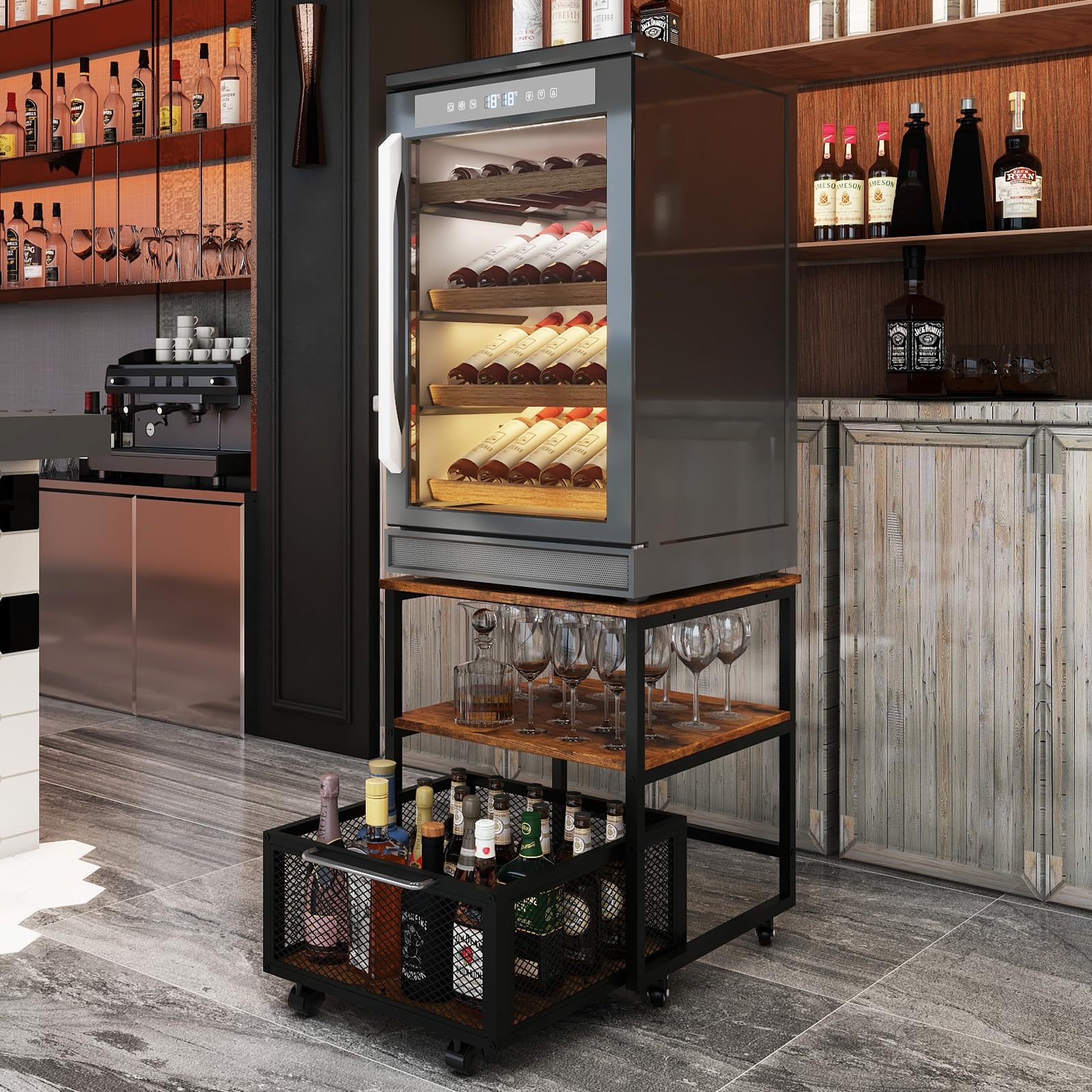 PUNCIA 19.7x19.7in Mini Fridge Stand with Storage and Wheels Heavy Duty Mini Fridge with 4 Lockable Wheels Table Beverage Refrigerator Stand for Coffee Bar Fridge Car for Office Home Bedroom Dorm