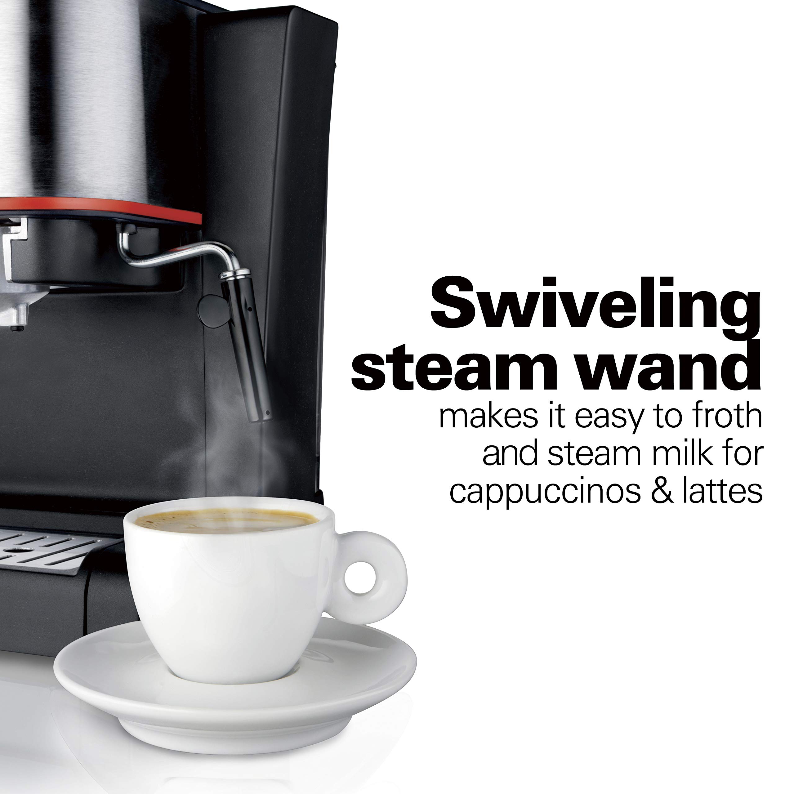 Hamilton Beach Espresso Machine, Latte and Cappuccino Maker with Milk Frother, 15 Bar Italian Pump, Single Cup, Black & Stainless (40792)