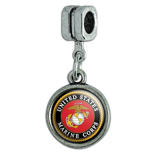 GRAPHICS & MORE Marines USMC Emblem Black Yellow Red Officially Licensed Italian European Style Bracelet Charm Bead