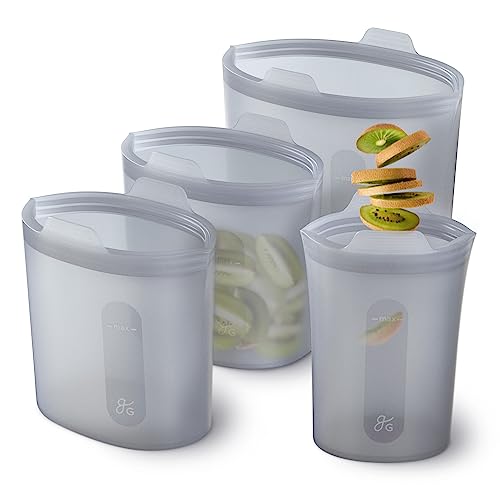 Greater Goods Reusable Silicone Containers for Food Storage, BPA- Free, Microwave, and Oven Safe, Midnight Gray, Complete (16 Oz, 24 Oz, 32 Oz, 64 Oz), 1 Set