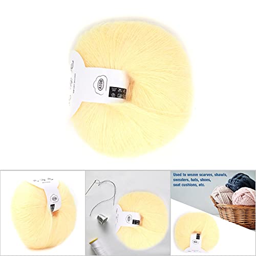 Wool Yarn for Knitting, 12 Colors Soft Thin Angora Mohair Yarn Hand Washable Long Wool Yarn DIY Scarf Crochet Thread Supplies for Craft Projects(Yellow)