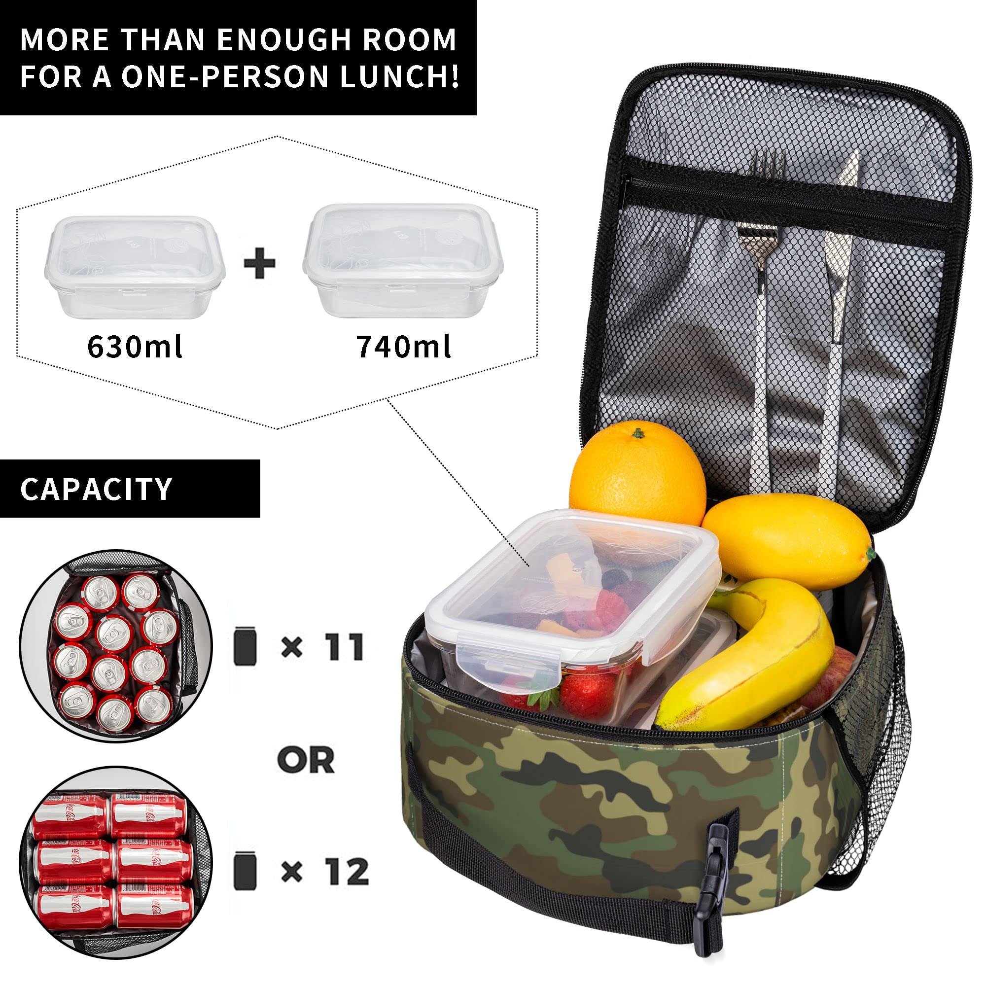 Green Camo Lunch Bags For Men Women Boys Girls Reusable Tote Lunch Bags For Office Work School Picnic Camping Thermal Insulation And Cold Preservation