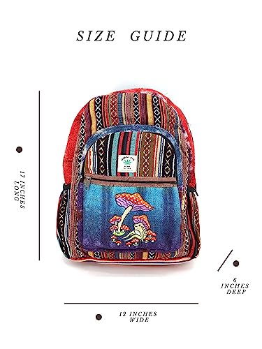 Unique Frog & Mushroom Embroidered Himalaya Hemp Hippie Backpack Festival Backpack FAIR TRADE Handmade with Love. (LARGE)