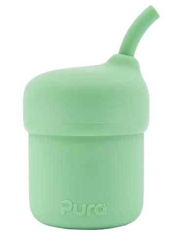 Pura my-my Silicone Straw Cup| Spill Proof, Reusable, Food Grade Silicone, Plastic-Free | For Kids, Toddlers, Babies & Infants - 2 Pack Mint & Moss