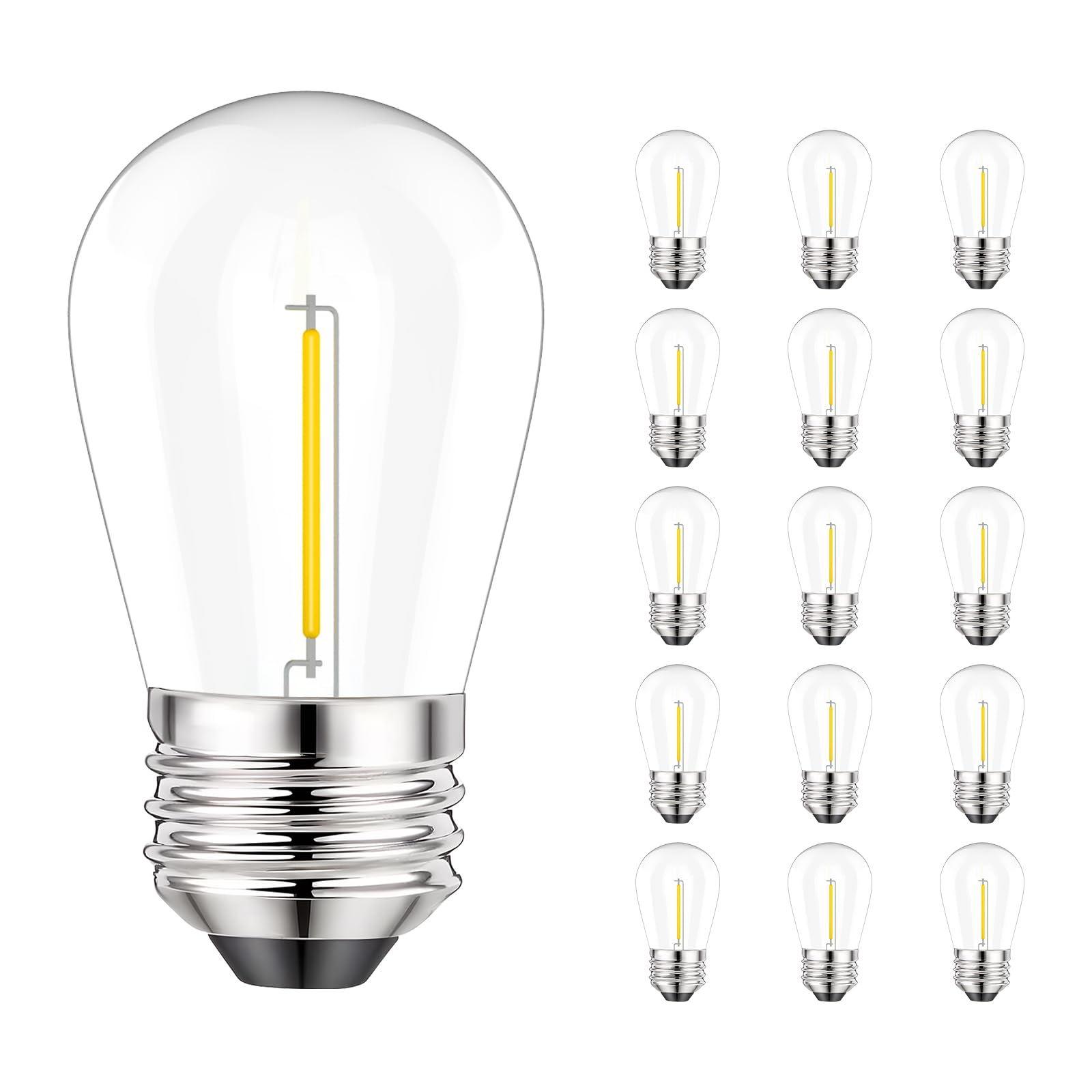 Svater Replacement Bulbs for Outdoor String Lights, 15 Pack S14 LED Bulbs for Patio, E26 Base 1W Bulb Equal to 11W Incandescent, Dimmable,Shatterproof 2700K Warm White