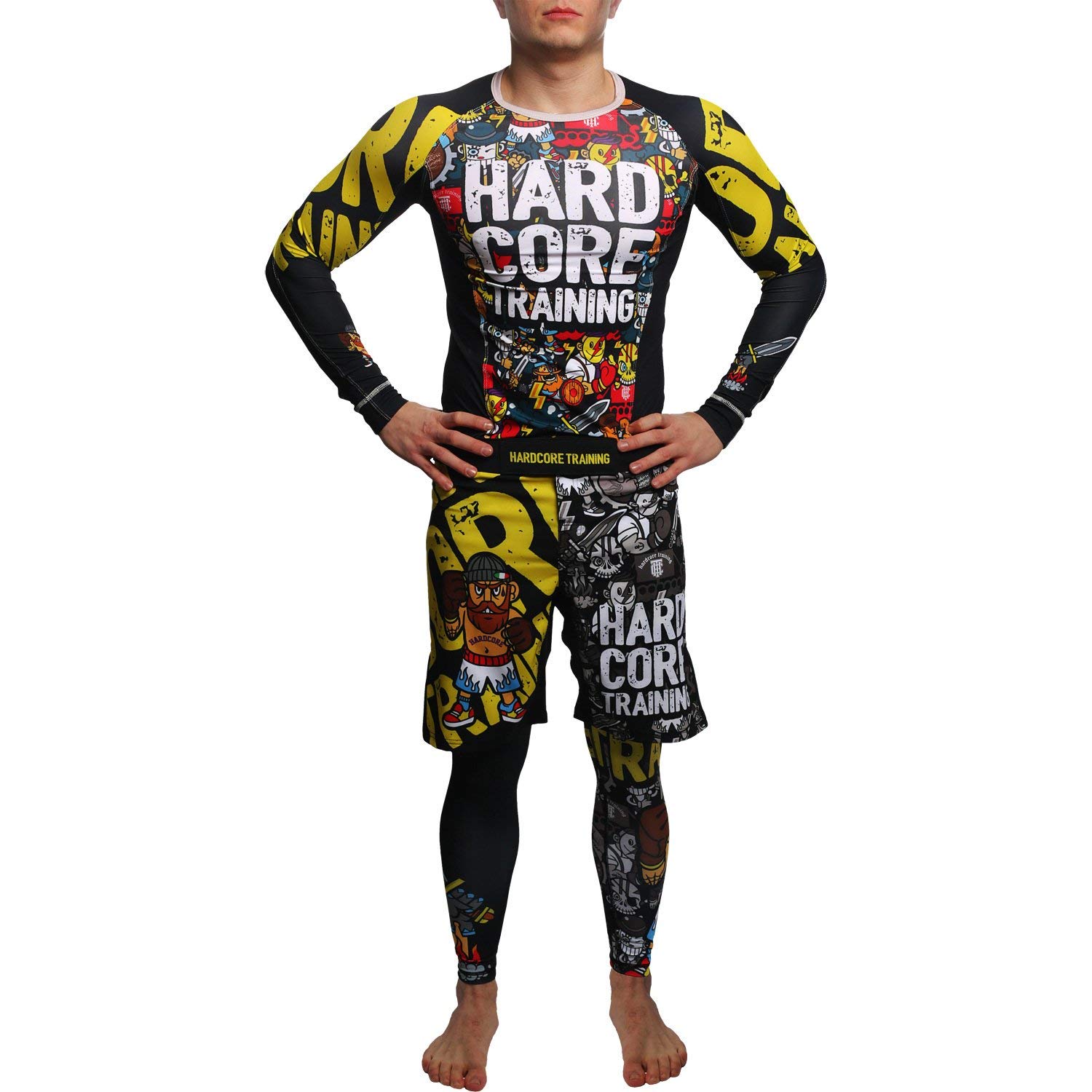 Hardcore Training Koi Men’s Rash Guard Compression Long Sleeve MMA No-Gi Tight BJJ Grappling Base Layer Fitness White