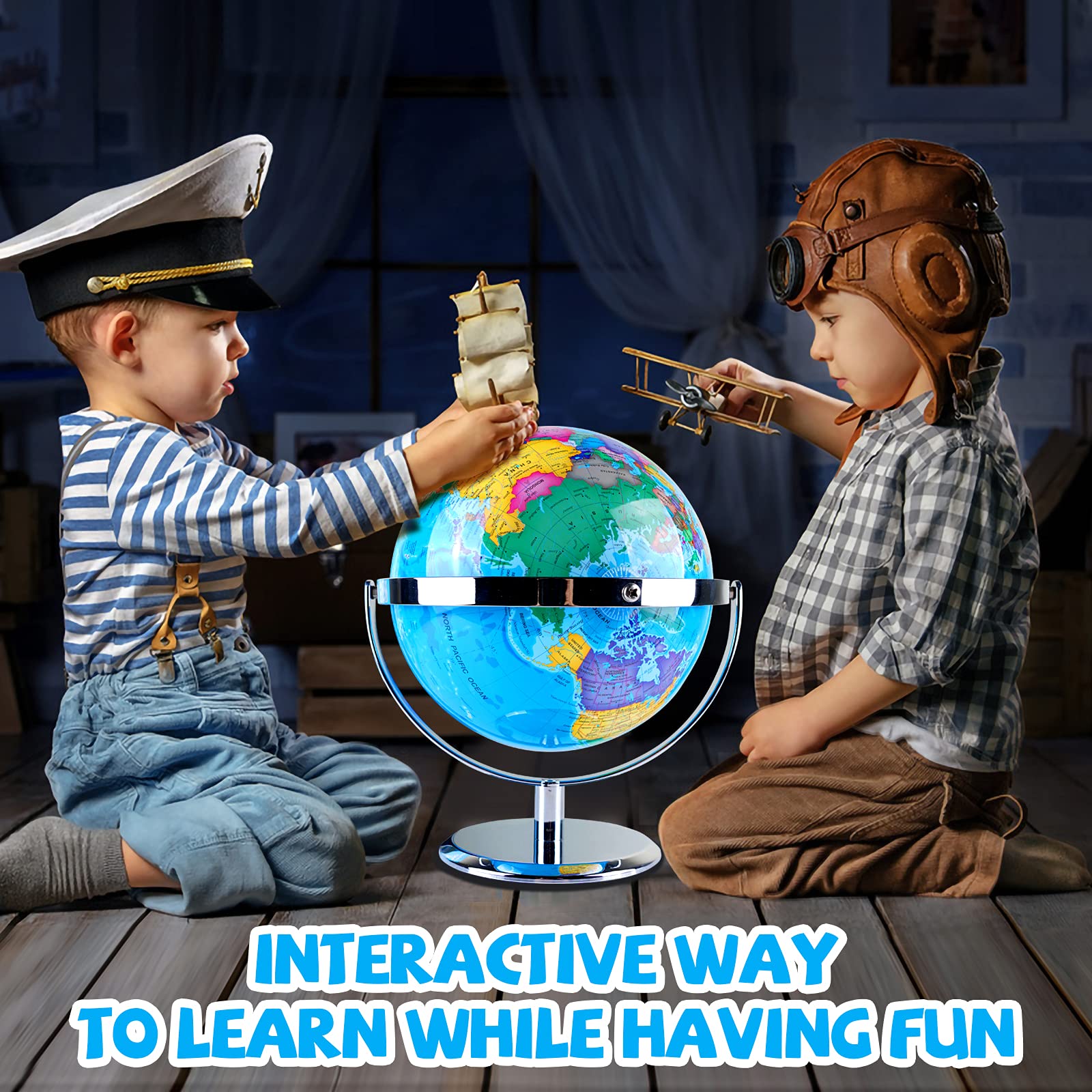 Interactive Globe for Kids Learning 9 Inchs Illuminated Night Light Built-in LED Decor 720° Rotation Educational Globes of The World with Stand Augmented Reality Toy for Cafe Home & Office Decoration…