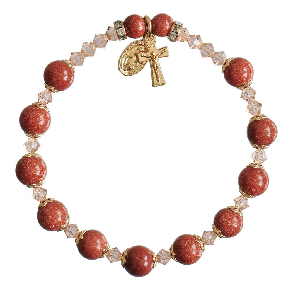 Goldstone/Gold Trim 8mm Rosary Bracelet