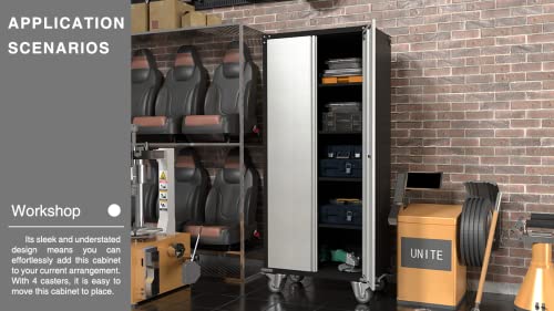 SUXXAN 71" Tall Metal Storage Cabinets with Doors and 4 Adjustable Shelves, Lockable Rolling Cabinet Silver&Black,Home Office Metal Utility Cabinet for Garage Kitchen, Assembly Required…