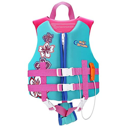 HeySplash Swim Vest for Kids, Child Size Watersports Kids Swim Vest Toddler Floatie Trainer Vest with Survival Whistle, Easy on and Off, Large, Lake Blue (Fit 55-77 lb)