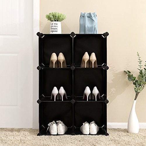 SONGMICS Storage Cubes and Cube Storage Organizer Bundle, 11-Inch Non-Woven Fabric Bins with Double Handles, 6 Cube Closet Organizers and Storage, Black UROB026B01 and ULPC06H