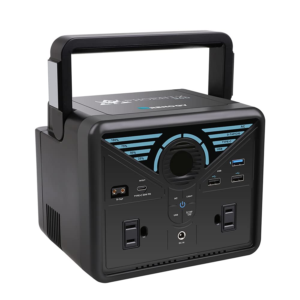 Renogy Solar Generator Phoenix 300 Portable Power Station, 337Wh CPAP Outdoor Backup Lithium Battery Charger with 2 AC Outlets, 18W USB-A 60W Quick Charge Type-C Port for Home, Camping, Emergency