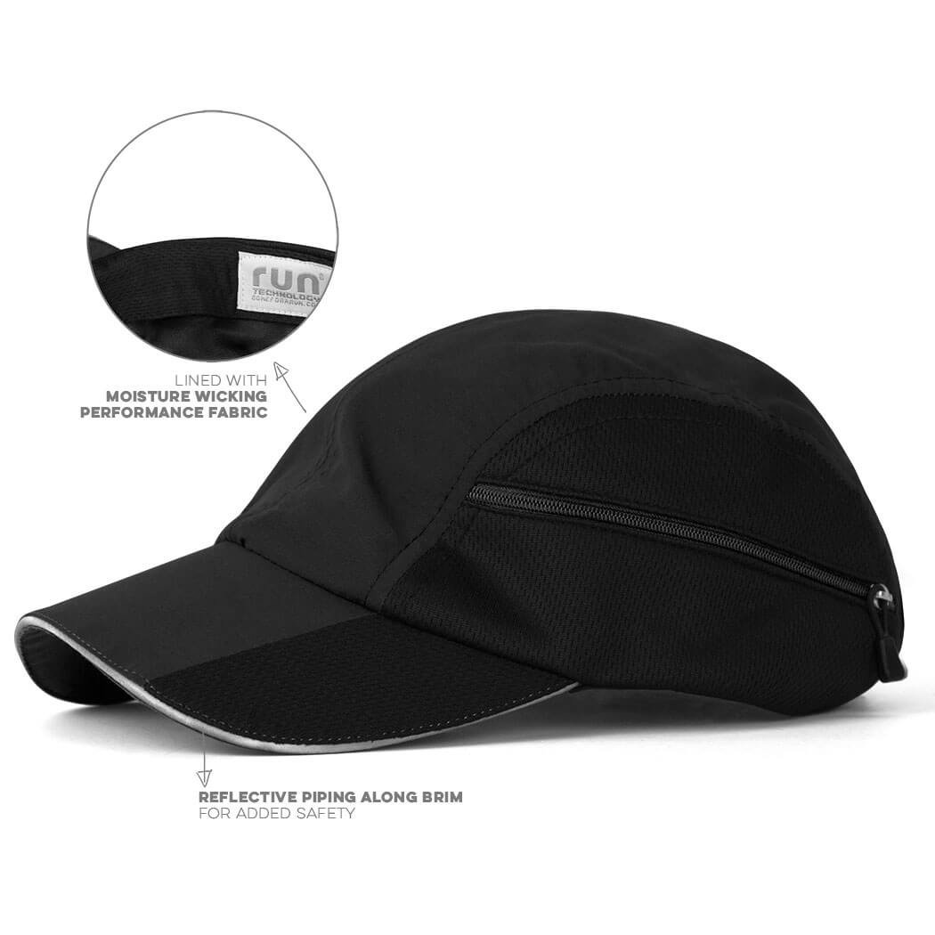 Gone For a Run Ultra Pocket Hat | Moisture Wicking and Reflective Run Hat | Black