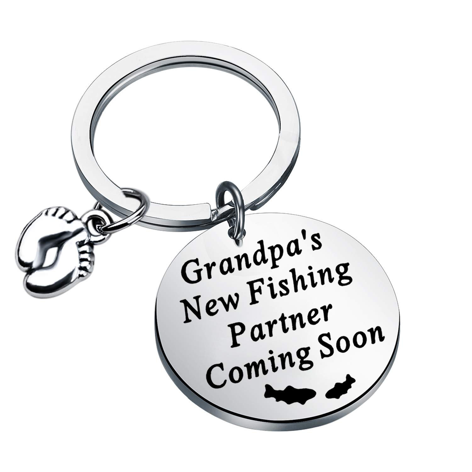Grandpa to Be Gift Grandpas New Fishing Partner Coming Soon Keychain Pregnancy Announcement Gift for Grandpa Papa Grandfather (silver)
