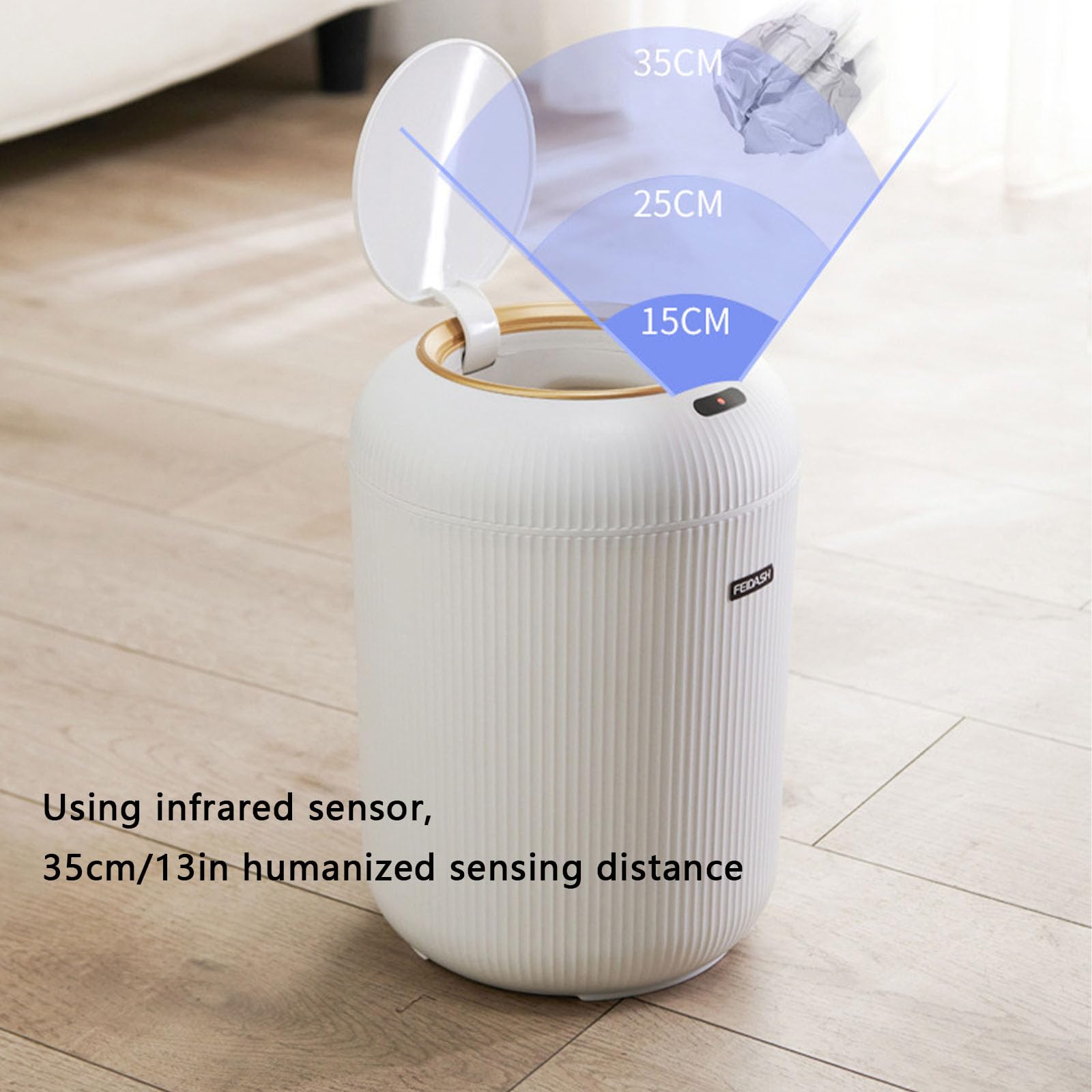 Smart Sensor Wastebasket-Convenient And Hygienic Easy To Use, 13 Gallon Trash Can Bathroom Trash Can With Lid, Automatic Trash Can for Kitchen, Bathroom, Bedroom, Living Room, Office And Outdoor-White