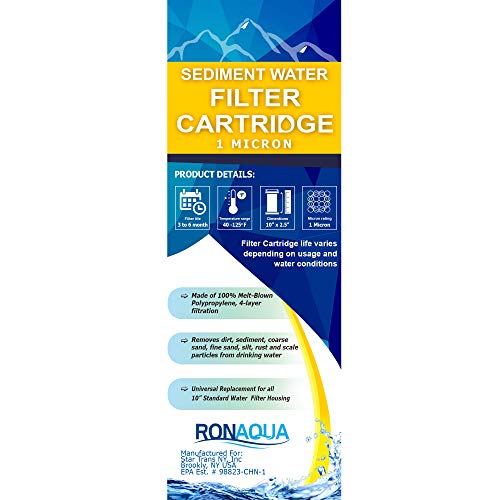 S50-1M 1 Micron Sediment Water Filter Cartridges WELL-MATCHED with P5, AP110, WFPFC5002, CFS110, RS14, WHKF-GD05 50-Pack