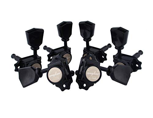 Guyker Locking Guitar Machine Heads (3R + 3L) β 1:15 Ratio Lock String Vintage Deluxe Tuning Key Pegs Tuners Set Replacement for Electric, Acoustic or Folk Guitars - Black Handle