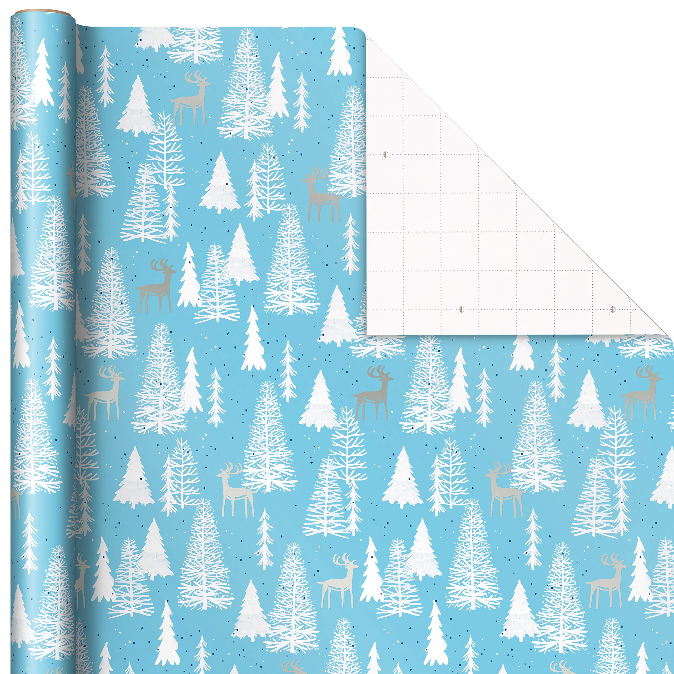 Hallmark Bulk Blue Holiday Wrapping Paper with Cut Lines on Reverse (2 Jumbo Rolls: 160 sq. ft. ttl) Christmas Trees and Deer, Snowflakes, Peace and Joy", Dual-Pack (0005JXW1056)