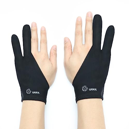 UGEE 2 Pack Artist GloveďźDrawing Tablet Universal Sizes GloveďźComputer Graphic Tablet Golve with Two Finger for Right Hand or Left HandďźDrawďźSketch