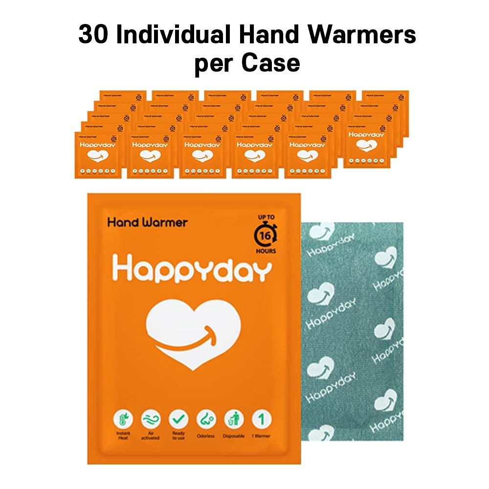 Happyday Hand Warmer 16 Hour β 30 Individual Disposable Warmers (Large Size: 5.5β x 4.1β) β Instant Heat and Lasts Up to 16 Hours