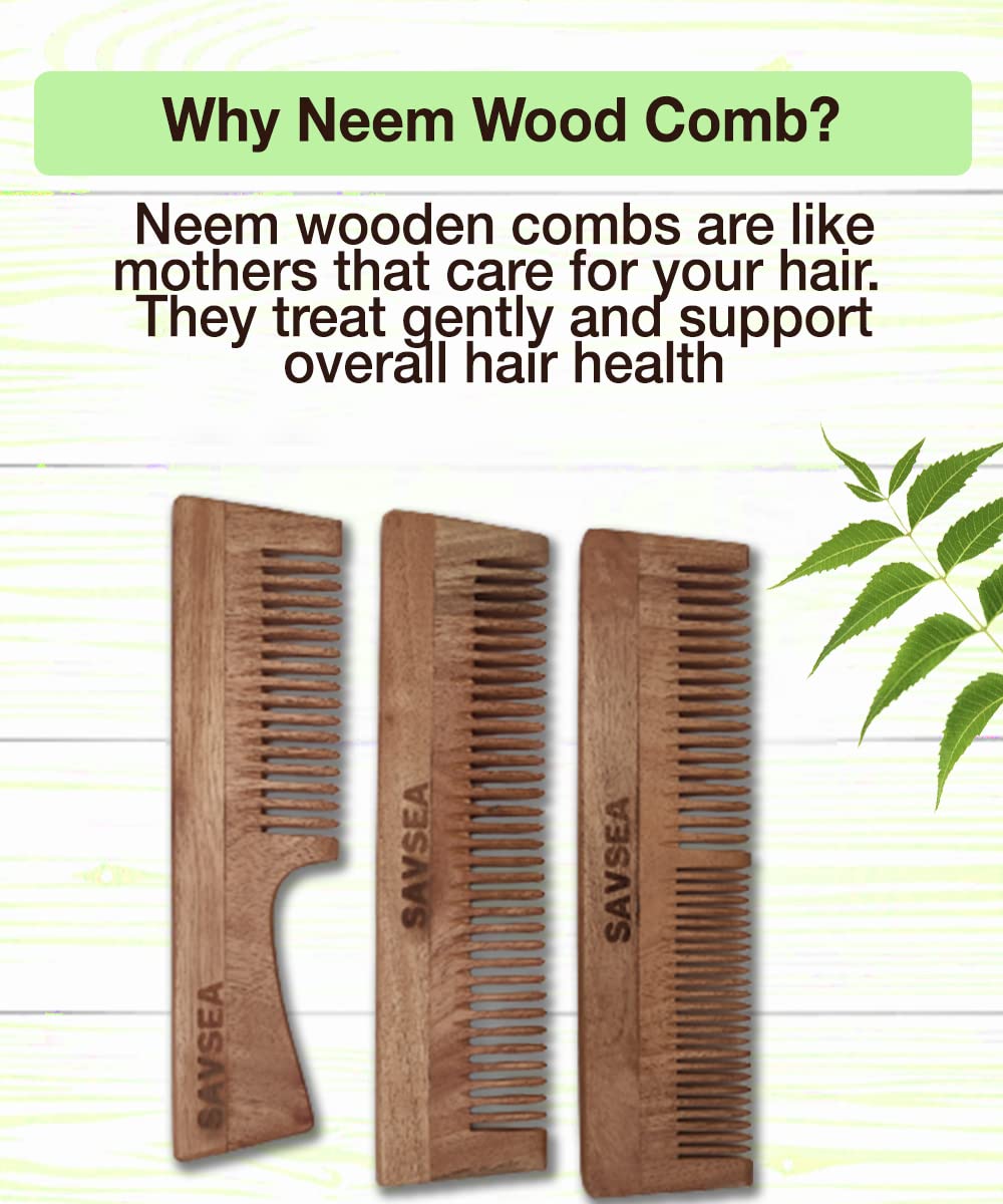 SAVSEA Bamboo Charcoal Soft bristles Toothbrush (8 Count) & Neem Wooden Comb for Men & Women Pack of 3 Combo