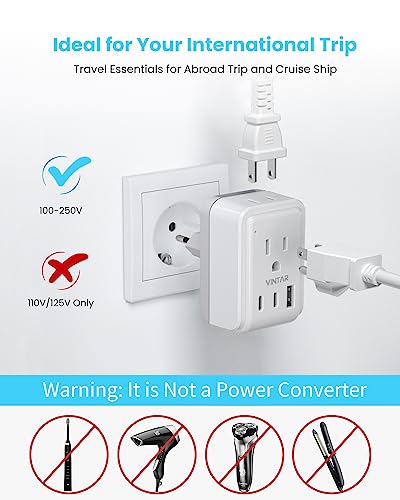 Universal Travel Adapter Kit, VINTAR International Plug Adapter with 3 USB Ports(2 USB C, 3.4A) & 2 American Outlets, Type A,C,G,D,I,M Swap&Adapt Attachments, Adapter for US/EU/UK/India/AUS/Africa