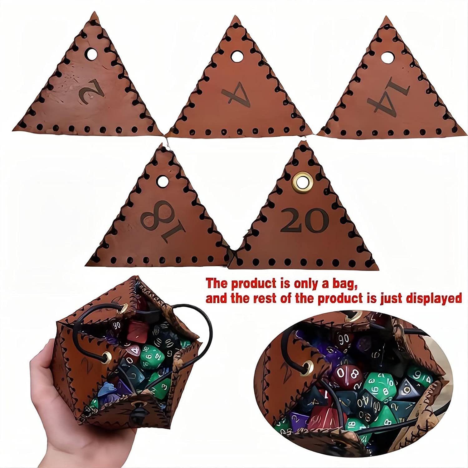 Newest Leather Drawstring DND Dice Pouch Storage Bag,Polyhedral Dice Pouch Portable Drawstring Bag for RPG,Game,DND Dice Bag