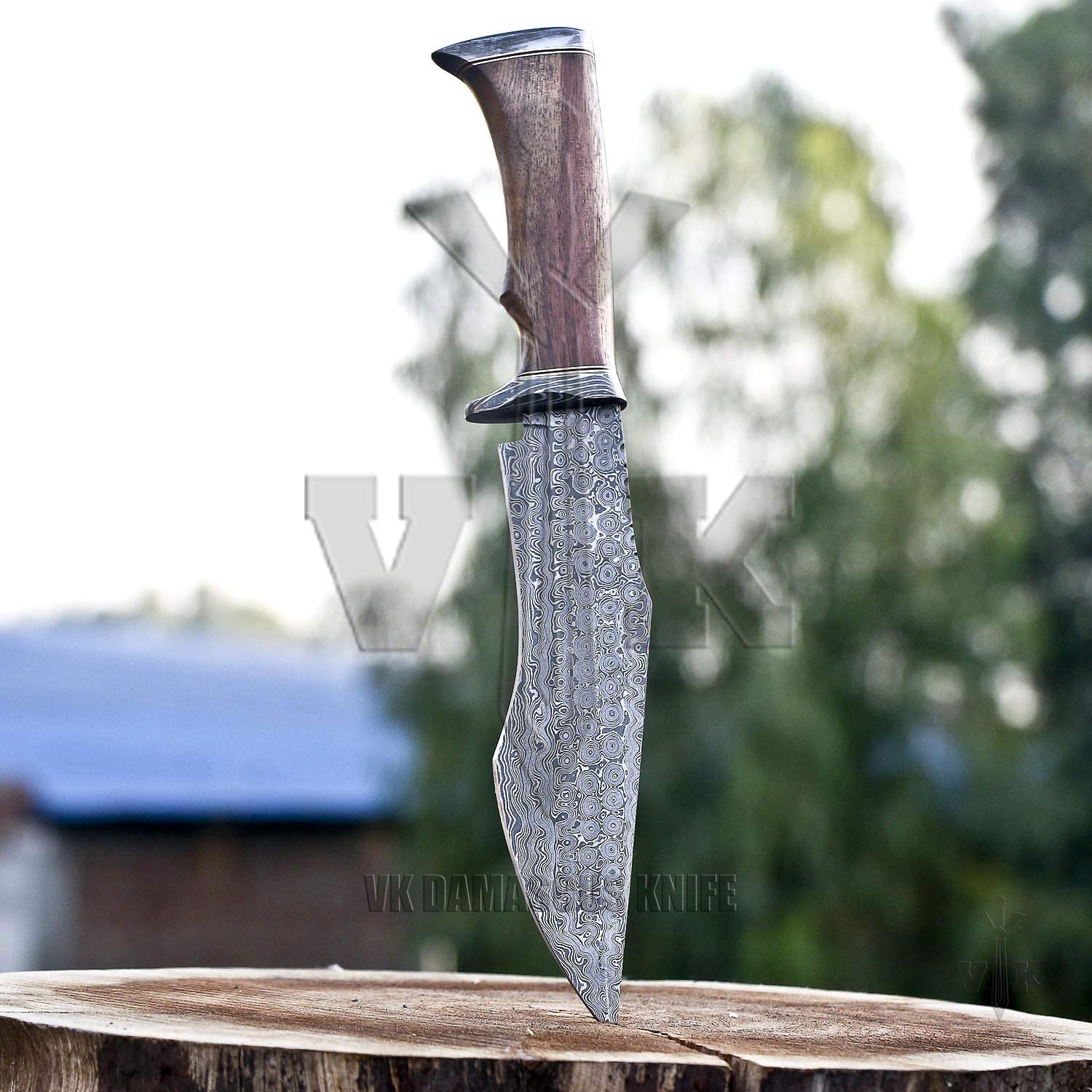 JNR Traders Damascus Steel Full Tang Fixed Blade Hunting Knife with Leather Sheath - 2359