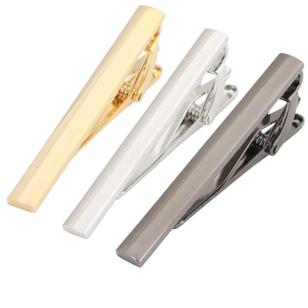 GWD Mens Tie Bar Clip 2.1 Inch, Silver-tone, Black, Gray (H style)
