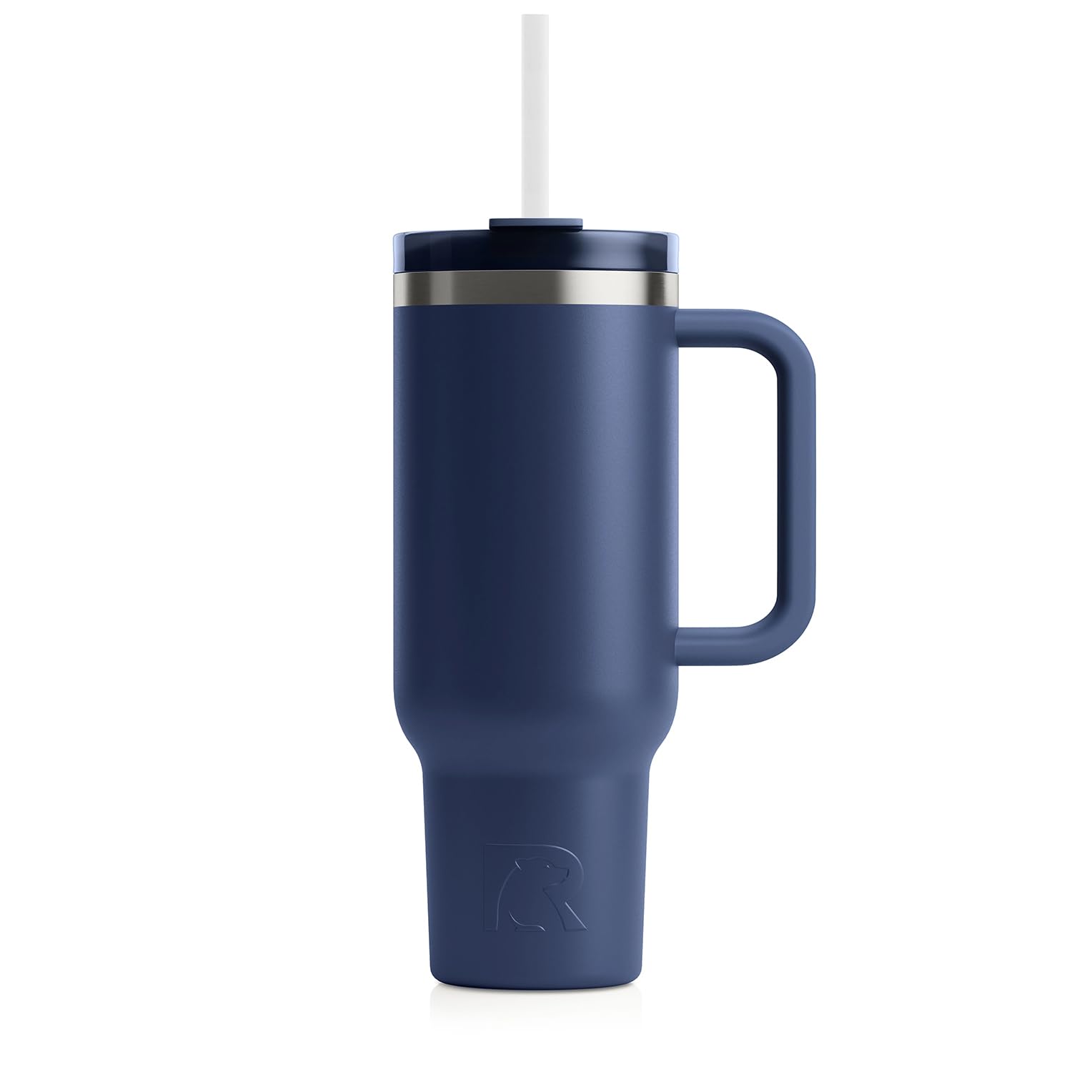 RTIC 40 oz Road Trip Tumbler Double-Walled Insulated Stainless Steel Portable Travel Coffee Mug Cup with Lid, Handle and Straw, Navy