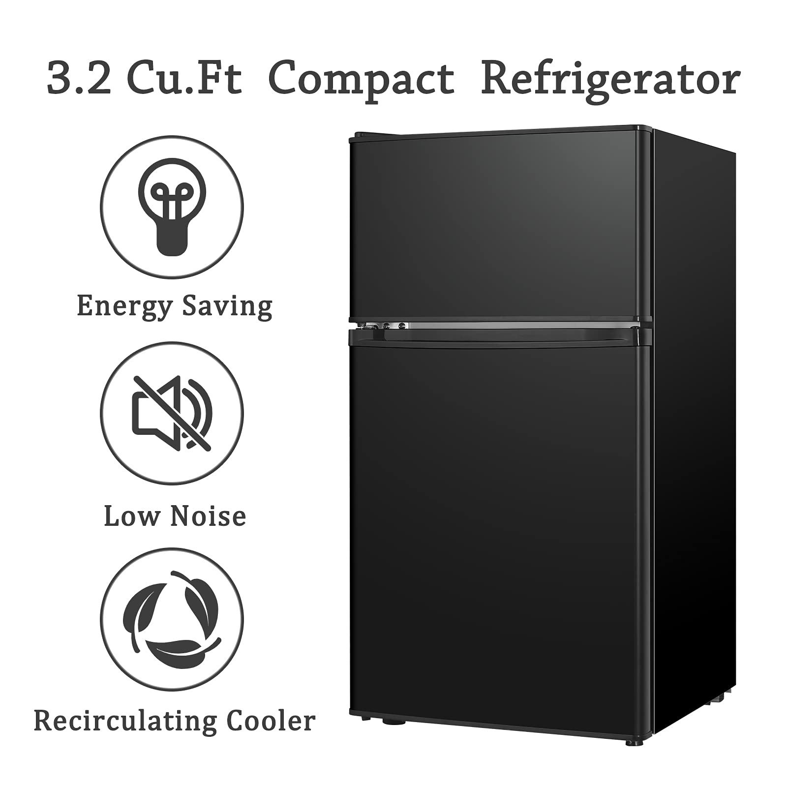 HAILANG 3.2 Cu.ft Mini Fridge with Freezer, 2 Door Compact Refrigerator with Low Noise, Mini Refrigerator with Freezer For Bedroom, Living Room, Dorm, Kitchen, Office (Sliver)