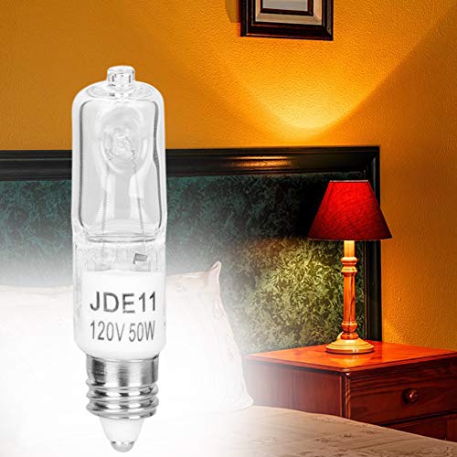 haraqi 4 Pack JD E11 120V 50 Watt Halogen Bulbs,Mini Candelabra Bulbs for House Lighting Fixtures,Ceiling Lamps,Table Lamps,Cabinet Lighting