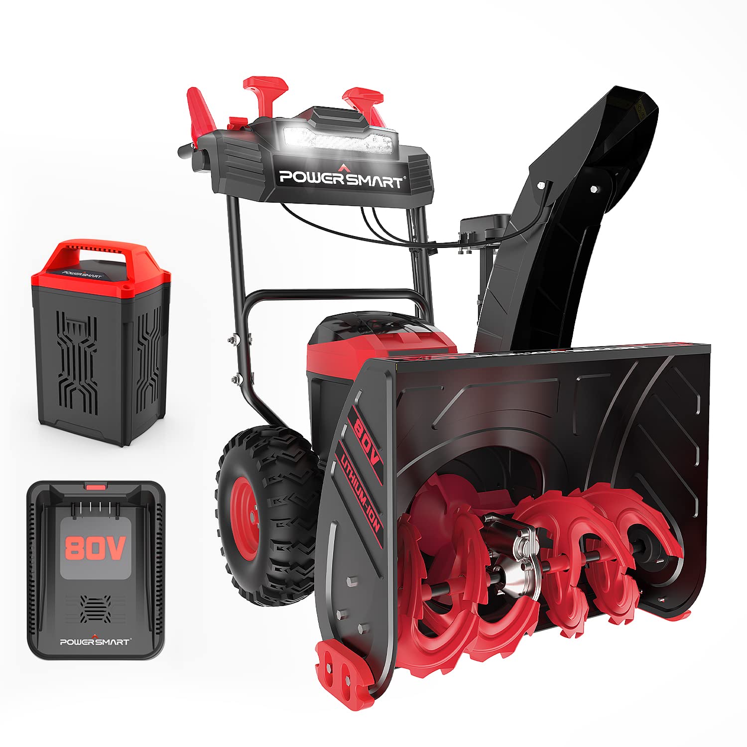 PowerSmart 24-Inch Self-Propelled Cordless Snow Blower Included Battery and Charger, 80-Volt, 2-Stage Snow Thrower with Steel Auger