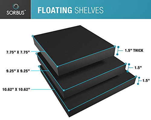 Sorbus Floating Shelves Bundle - Set of 5 Wall Shelves - 2 Square Tile Shelves & 3 Flat Floating Shelves - Hanging Wall Shelves for Home Decor