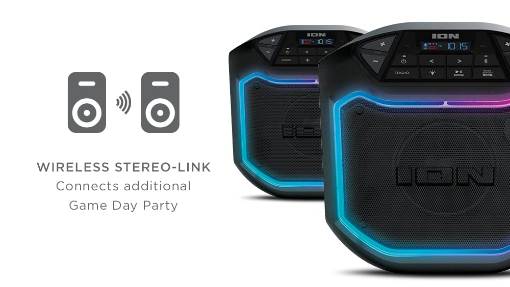 ION Audio iPA127 Game Day Party | Wireless Rechargeable Speaker System with Lights