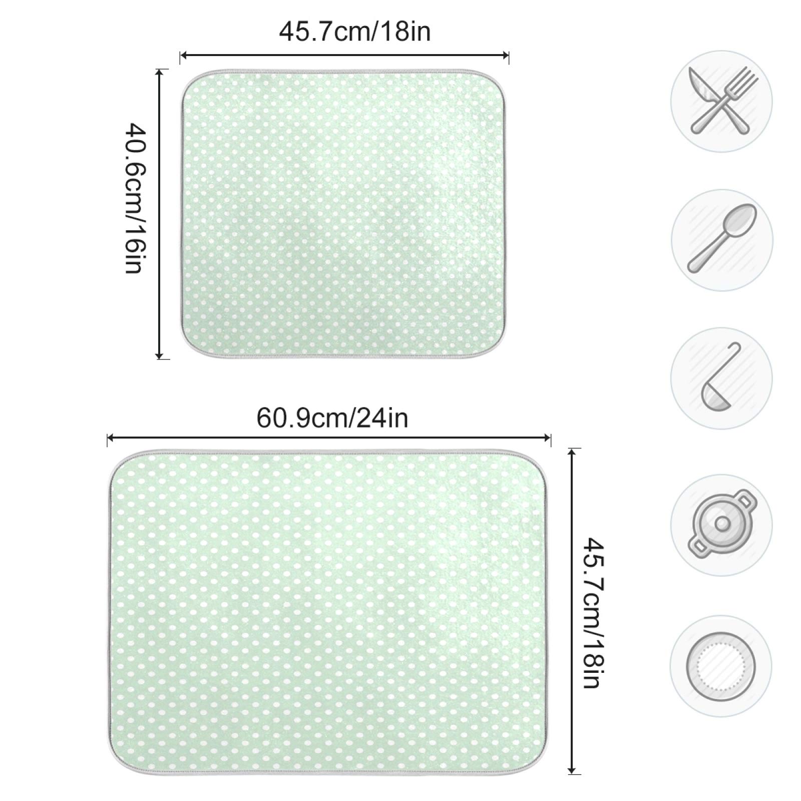 Mint Green Polka Dots Dish Drying Mat 16x18 for Kitchen Counter Cute Pastel Microfiber Dishes Pad Dish Drainer Rack Mats Absorbent Coffee Bar Mats Quick Drying Kitchen Accessories