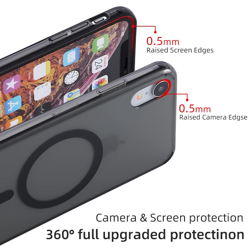 Tigowos Translucent Magnetic Phone Case for iPhone XR with MagSafe Wireless Charging Anti-Yellow Anti-Fingerprint Shockproof Protective Case for iPhone XR(6.1"), Black