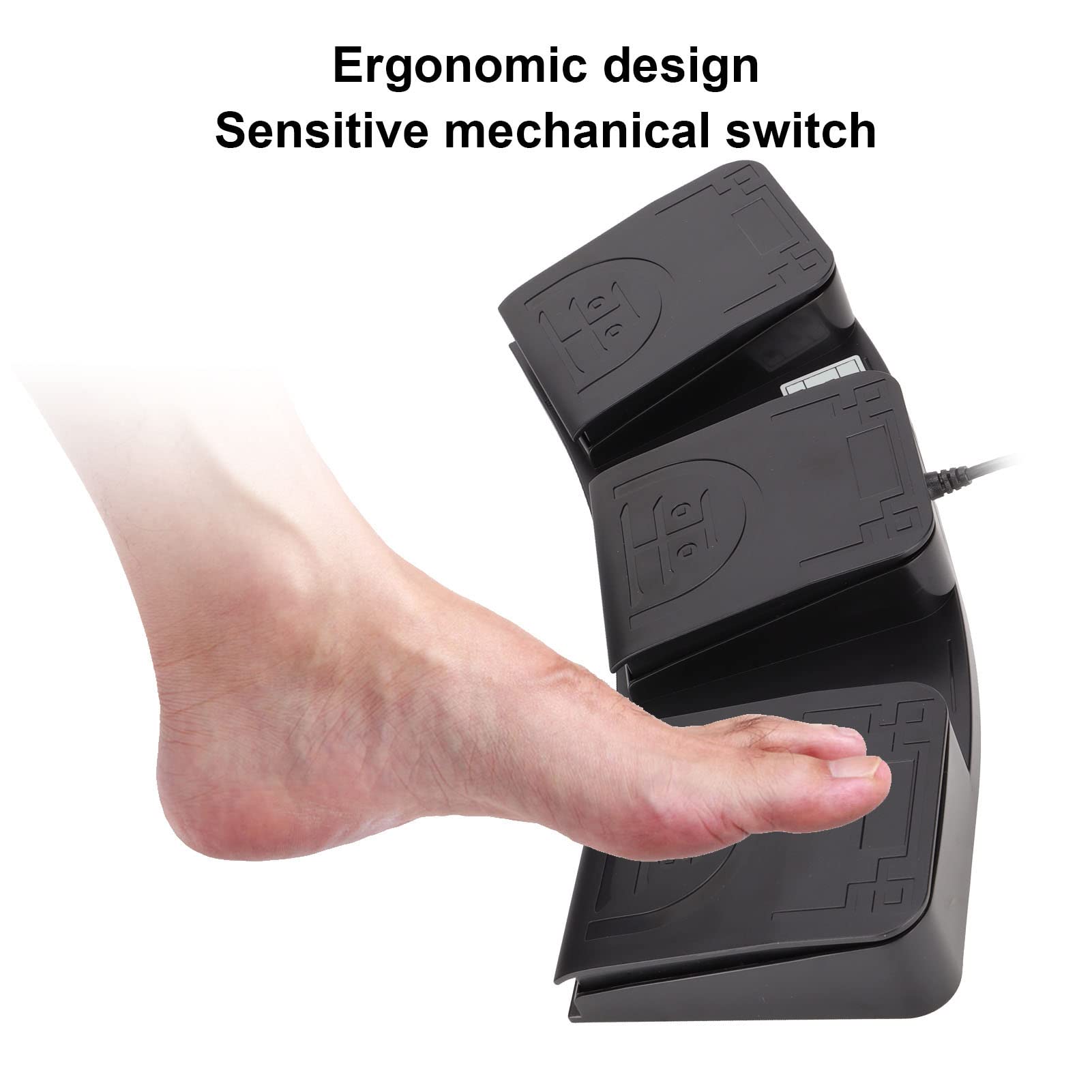 PC Gaming Foot Pedal, Mechanical USB Foot Switch 3 Key, Support MIDI Multifunction Ergonomic Sensitive for Game Media Instrument