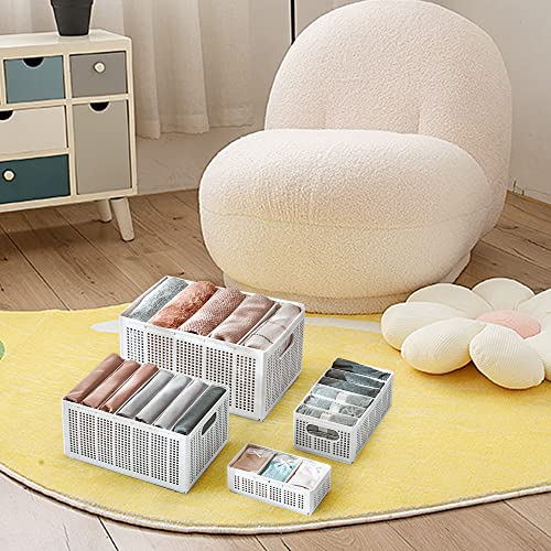 UNZIPE 4 Pack Plastic Baskets Storage Bins with Handle for Closet Organizing, Collapsible Cabinet Drawer Organizer for Shelves Storing Socks, Underwear, Bra, Ties, Belts
