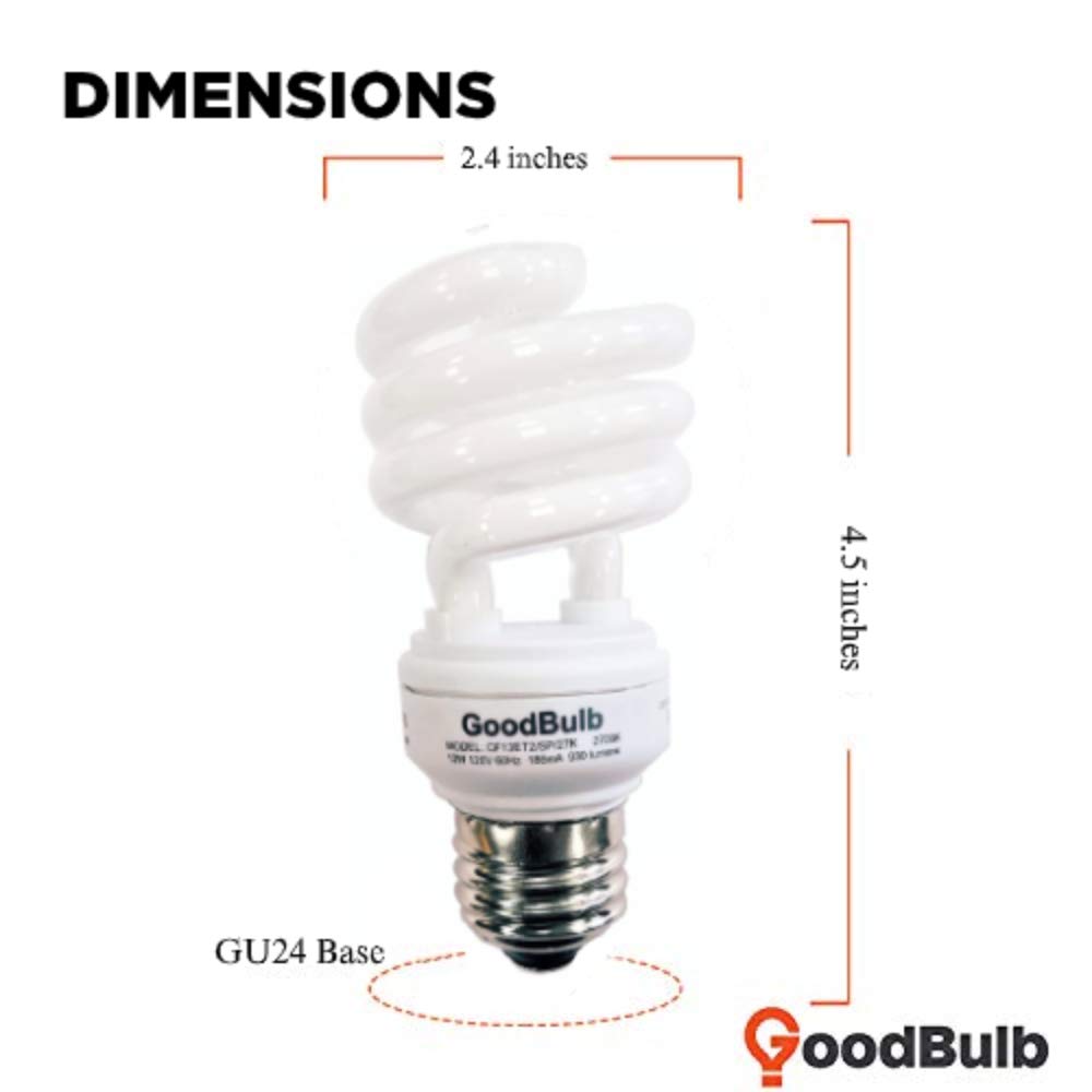 GoodBulb 13-Watt Compact Fluorescent Bulb - 2700K Warm White Color - Ultra Mini Spiral CFL Light Bulbs - E26 Medium Base (Pack of 2 Bulbs)