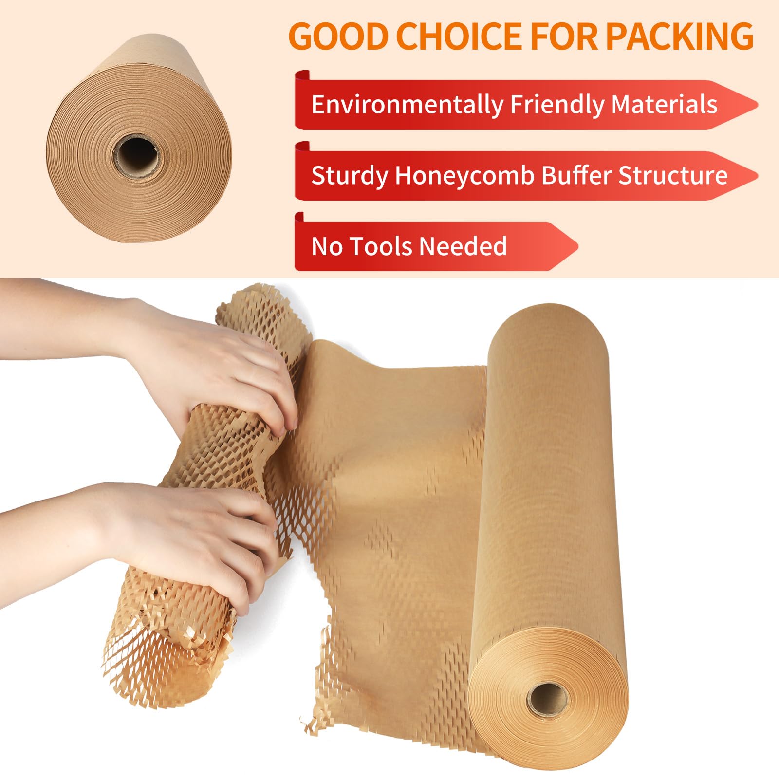 Honeycomb Packaging Paper, 15" x 135' Packing Paper Recyclable Moving Supplies Bubble Cushion Wrapping Paper for Packing Moving Shipping Protective Roll for Protecting Fragile Items
