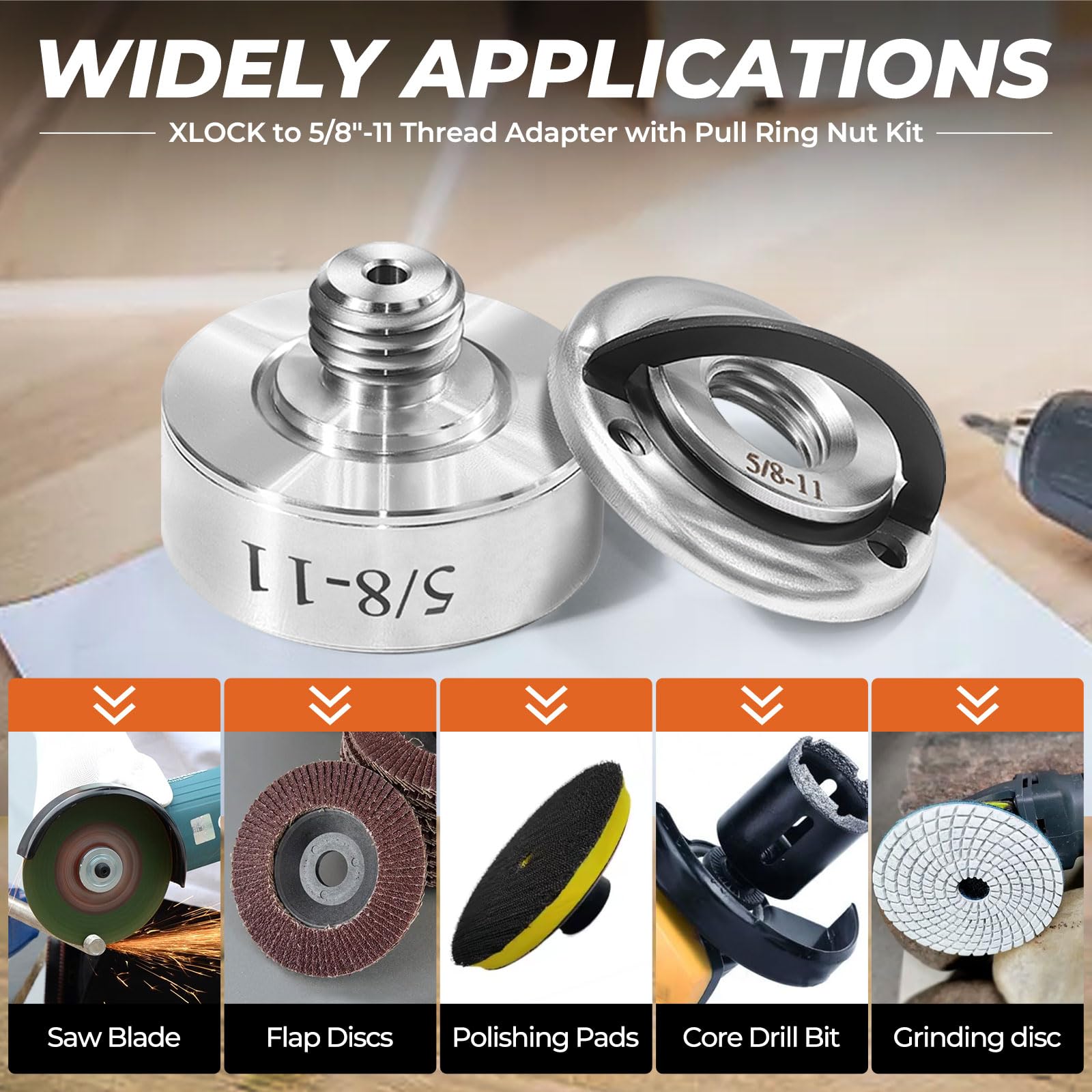 Swozzto Angle Grinder Adapter Kit(XLOCK to 5/8"-11 Thread)with Quick Change Angle Grinder Nut,Suitable for 5/8"-11 Thread XLOCK Angle Grinder,Convert and Install 5/8"-11 Saw Blades, Polish Discs, etc.